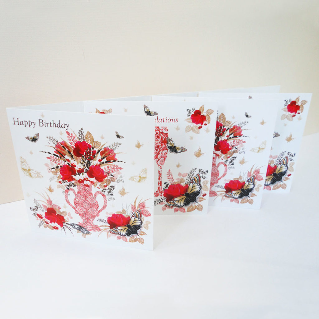 Decorque Red Rose Display Greeting Cards - Pack of Four - Decorque Cards