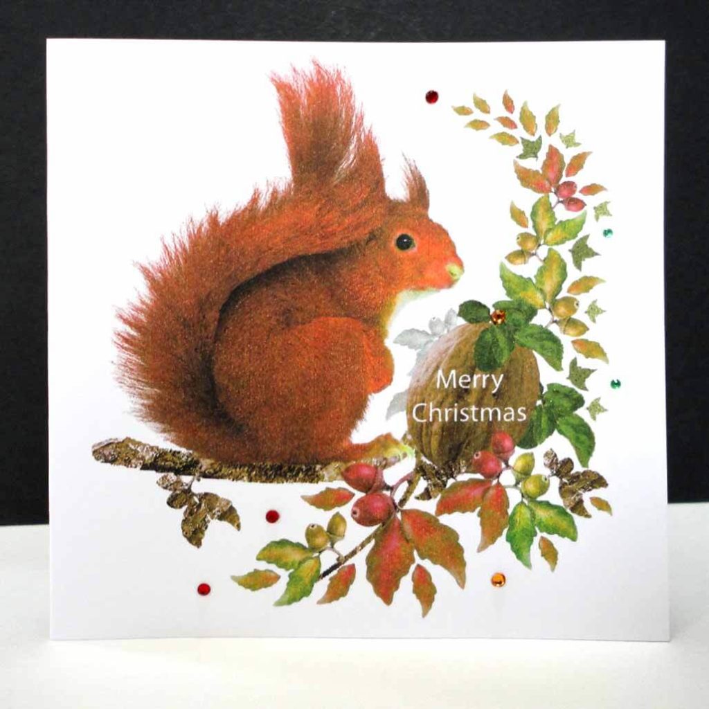 Red Squirrel at Christmas Handmade Card - Decorque Cards