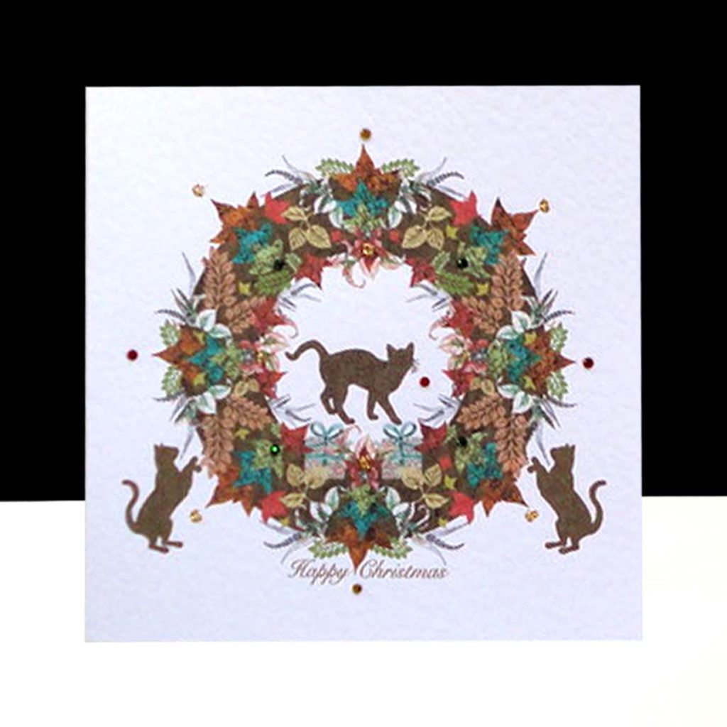 Happy Christmas Cat Garland - Handmade Card - Decorque Cards