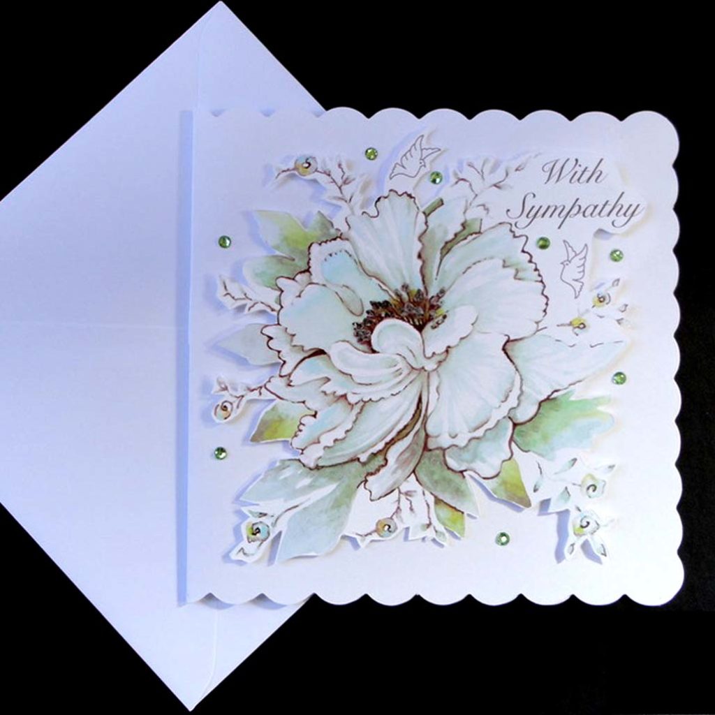Sympathy - White Flowers and Doves Handmade Card. - Decorque Cards