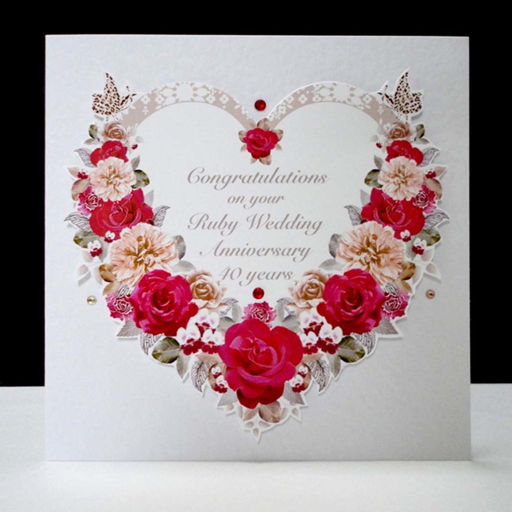 Antique Red Rose Ruby Wedding Anniversary Handmade Card - Decorque Cards